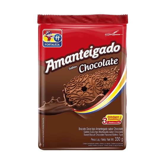 Riograndense Distribuidora. Biscoito Fortaleza Amanteigado 330g Chocolate