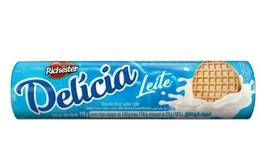 Riograndense Distribuidora. Biscoito Richester Delicia 118g Leite