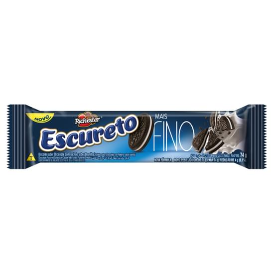 Riograndense Distribuidora. Biscoito Richester Recheado 74g Escureto Mais Fino