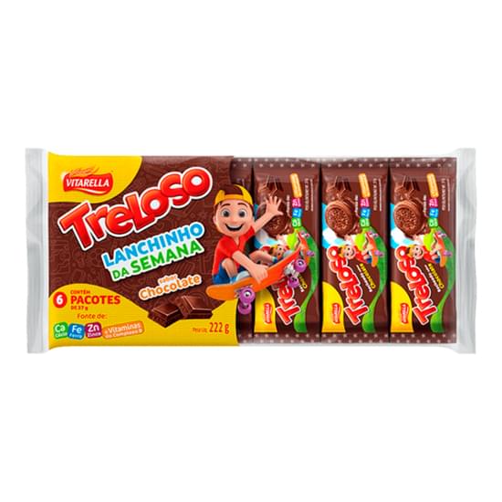 Riograndense Distribuidora. Biscoito Vitarella Treloso Recheado Pack 222g Chocolate