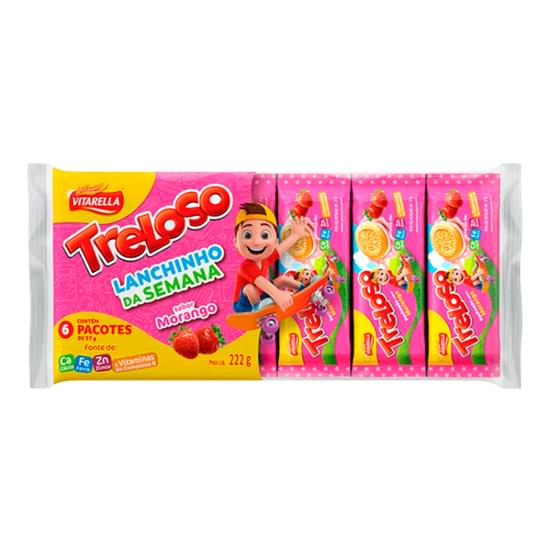 Riograndense Distribuidora. Biscoito Vitarella Treloso Recheado Pack 222g Morango