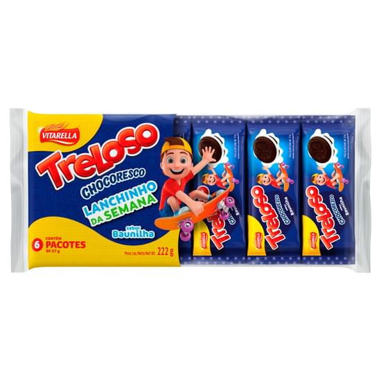 Riograndense Distribuidora. Biscoito Vitarella Treloso Recheado Pack 222g Baunilha
